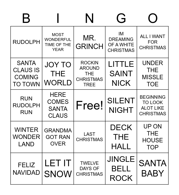 MERRY CHRISTMAS Bingo Card