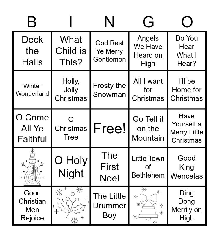 Christmas Carol Bingo! Bingo Card