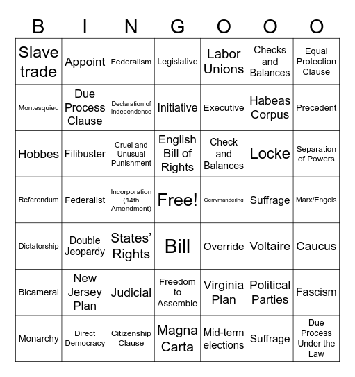 Fall Semester 8th grade REview Bingo Card