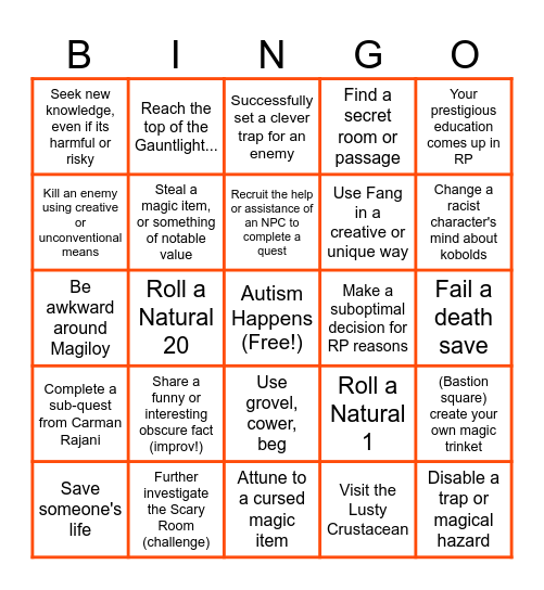 Zakhre's Bingo Card