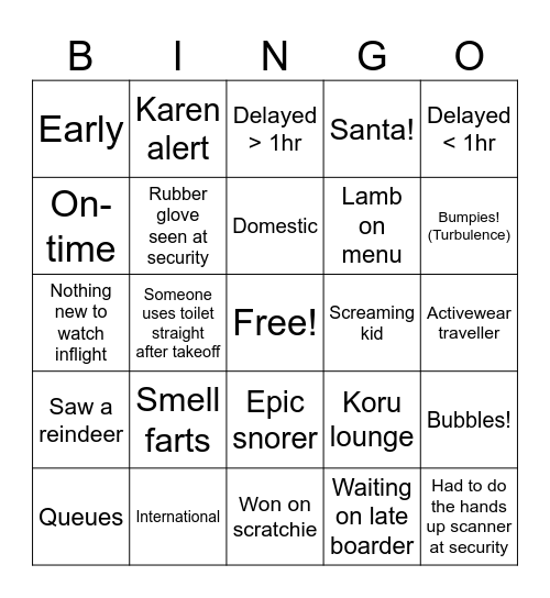 Christmas Flight Bingo Card