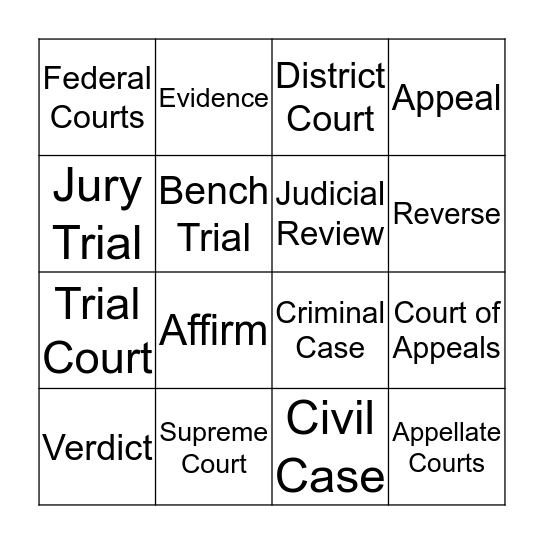 Judicial Branch Bingo Card