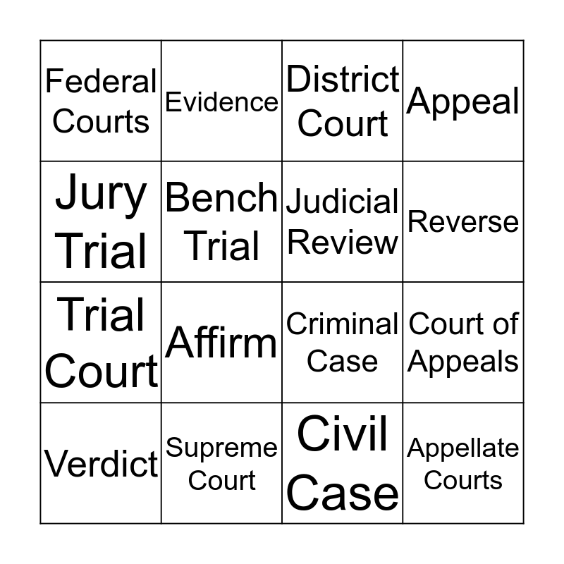 Judicial Branch Bingo Card