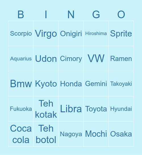 Juno's Bingo Card