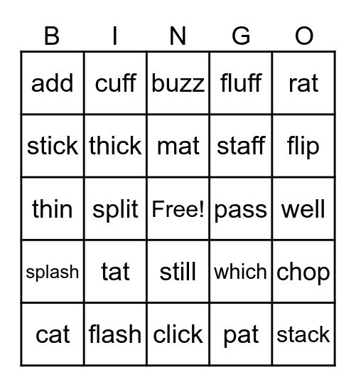 Spelling Sounds Bingo Card