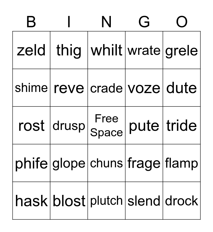 Nonsense vc/vce Words Bingo Card