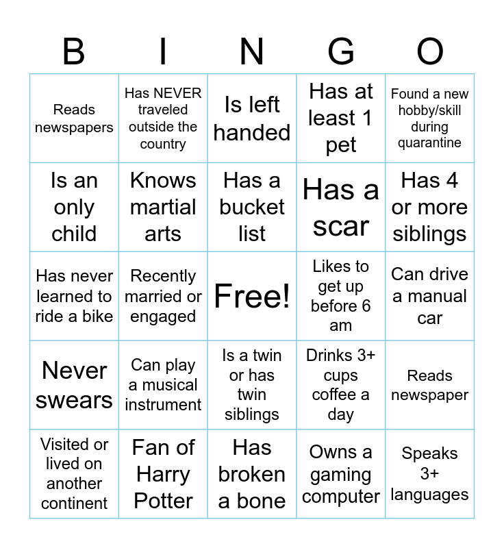 Virtual Icebreaker Bingo Card