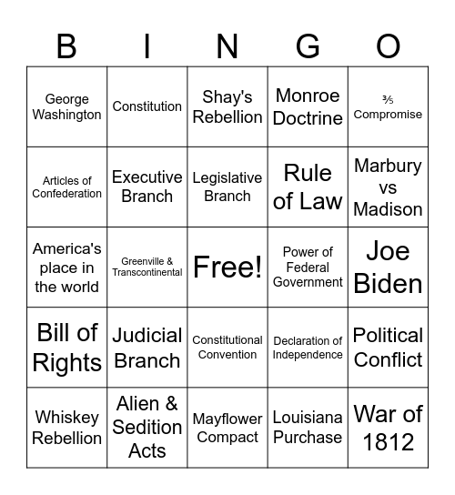 Social Studies Bingo Card