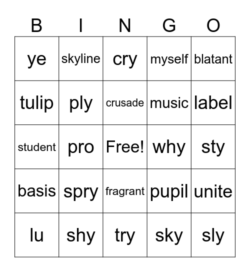 5.2 - 1/2 Syllables Bingo Card
