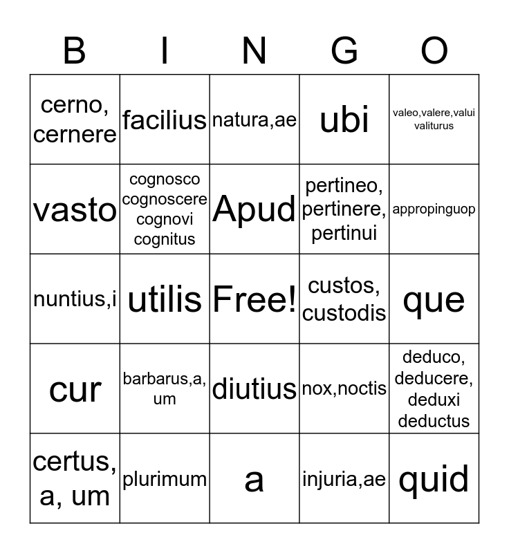 LATIN BINGO Card
