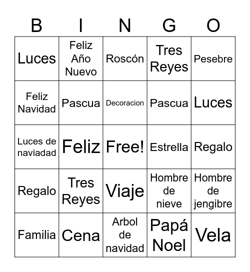 Feliz Navidad Bingo Card