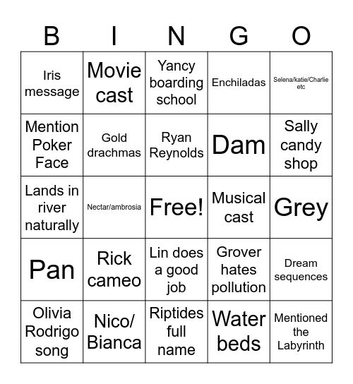 Pjo Bingo Card