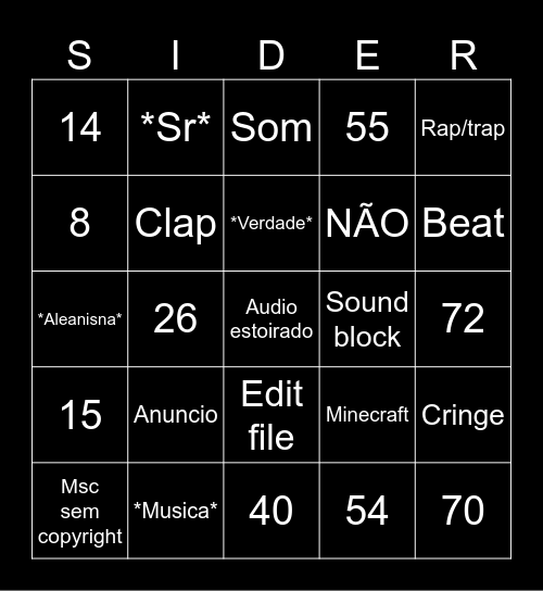 SIDER BWINGO Bingo Card