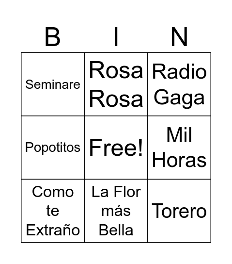 BINGO MUSICAL Bingo Card