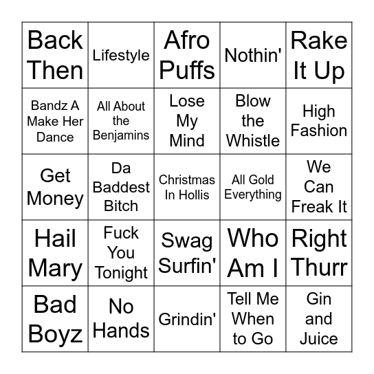 Vibe Bingo 90's- 2000's Hip Hop Round 2 Bingo Card