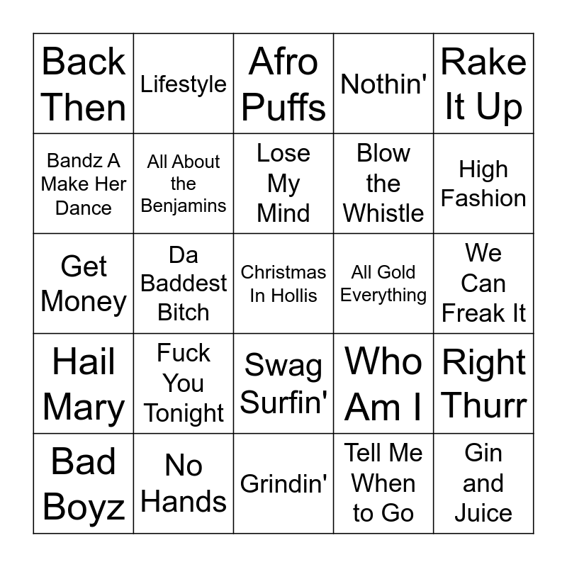 Vibe Bingo 90's- 2000's Hip Hop Round 2 Bingo Card
