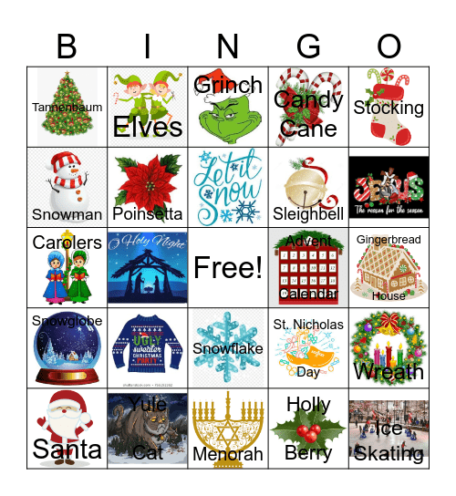 Winter Holidays Bingo Card