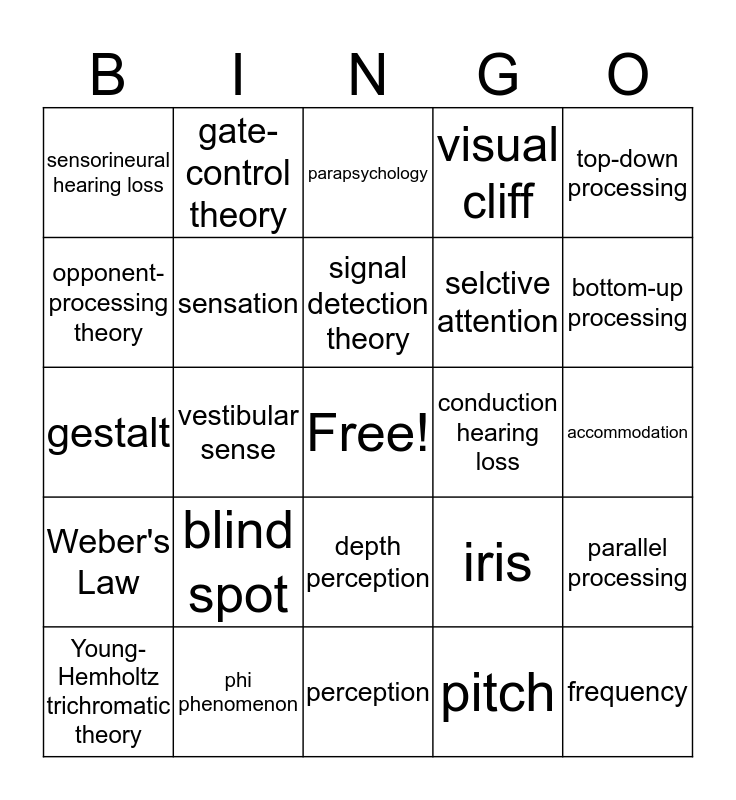 Unit 4: Sensation and Perception Bingo Card