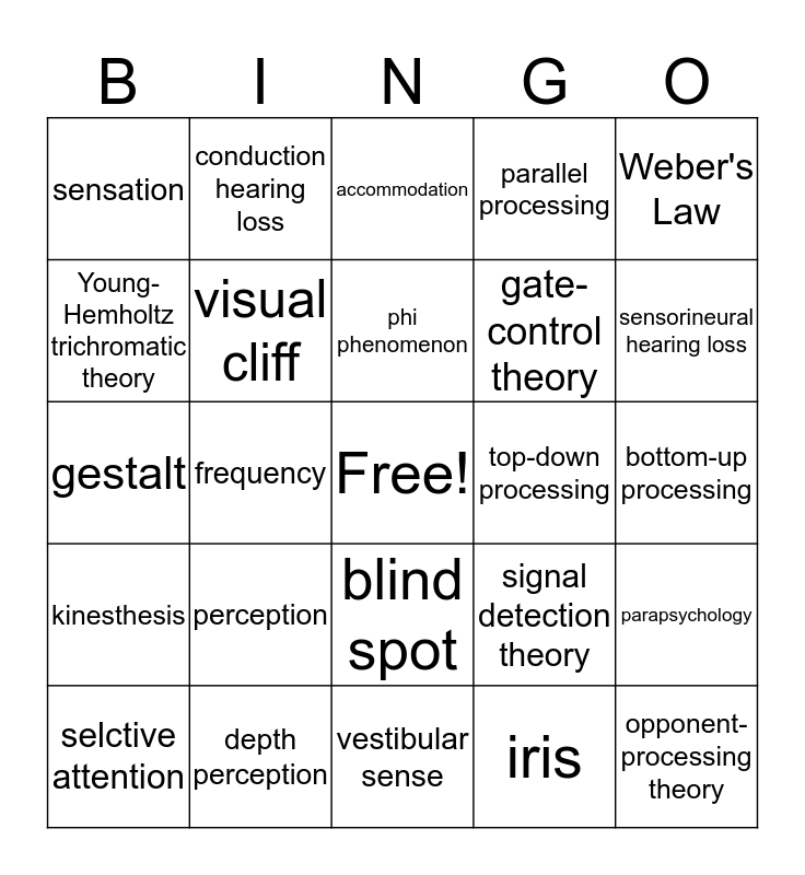 Unit 4: Sensation and Perception Bingo Card