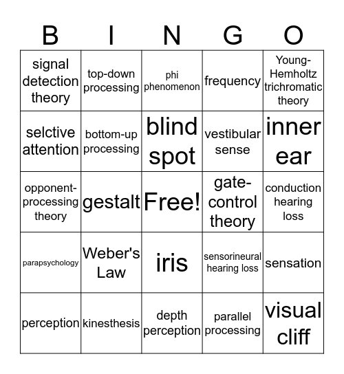 Unit 4: Sensation and Perception Bingo Card
