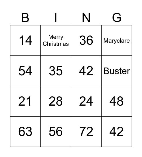 Christmas Multiplication Bingo Card