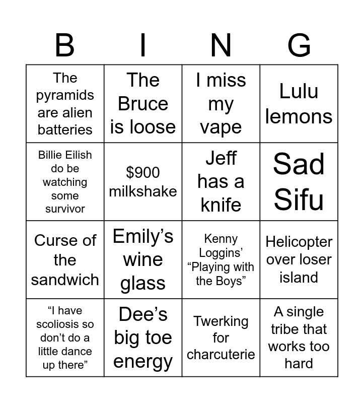 Survivuh 45 bingo! Bingo Card