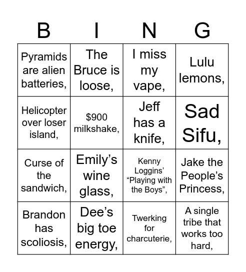 Survivuh 45 bingo! Bingo Card