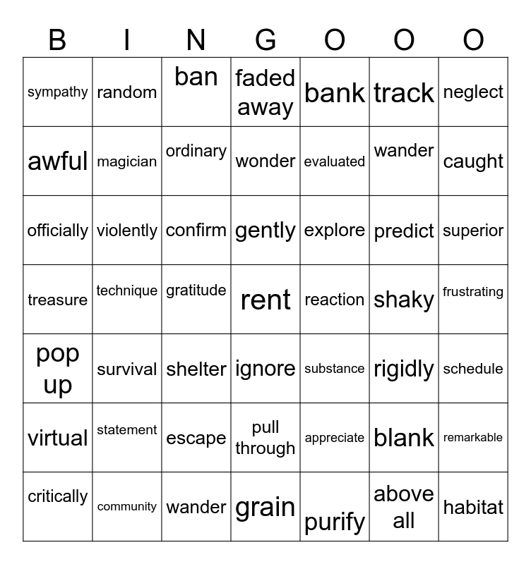 18周复习单2 Bingo Card