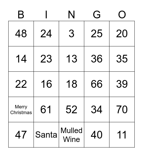 Christmas Bingo! Bingo Card