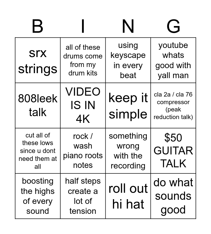 dirkey tutorial Bingo Card