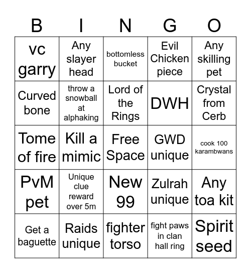 OSRS Bingo Card
