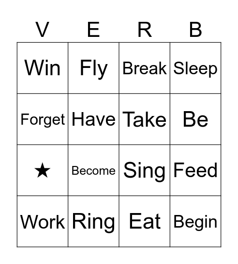 Irregular Verbs Bingo Card