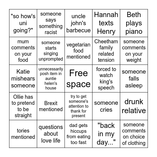 Christmas Bingo Card