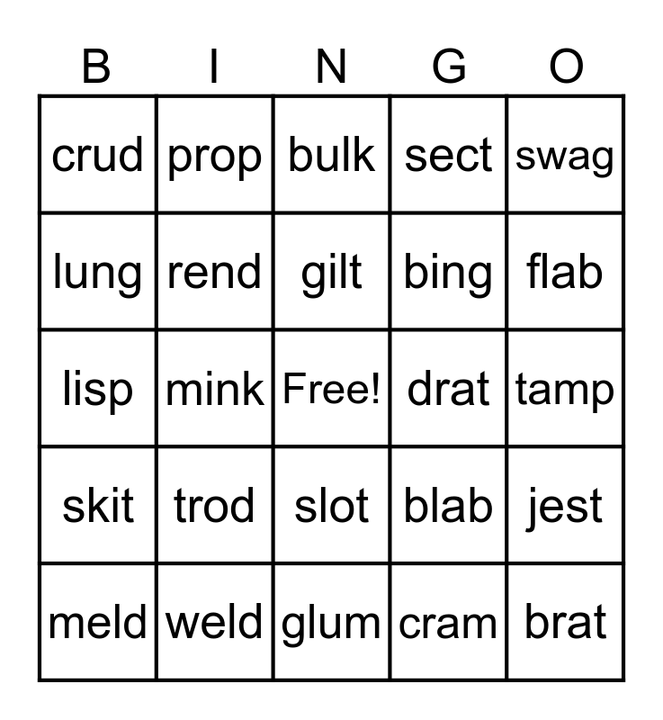 Regular Word recognition-2 Bingo Card