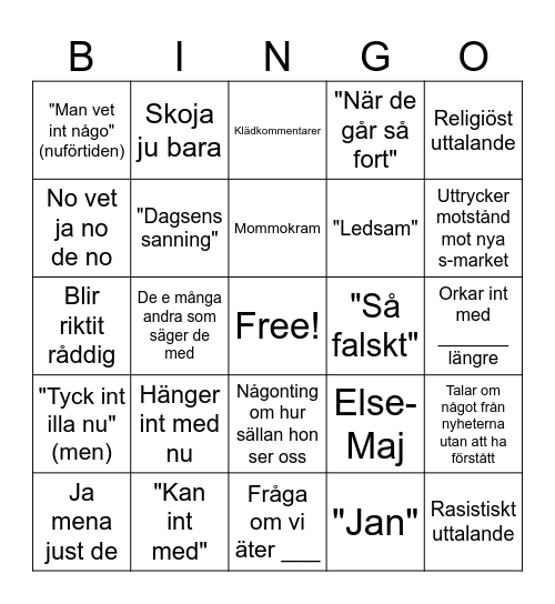 Untitled Bingo Card