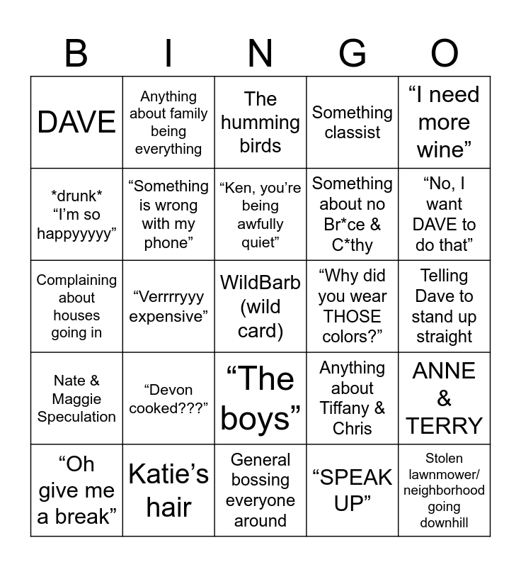 Barb Unhinged🎄 Bingo Card