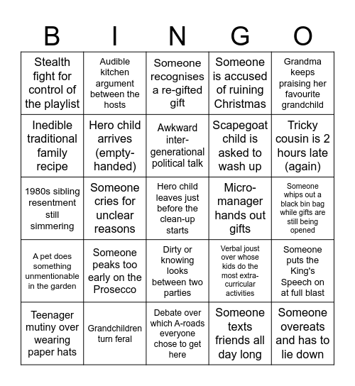 Dysfunctional Christmas BINGO Card