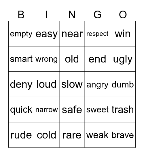 Synonyms Bingo Card