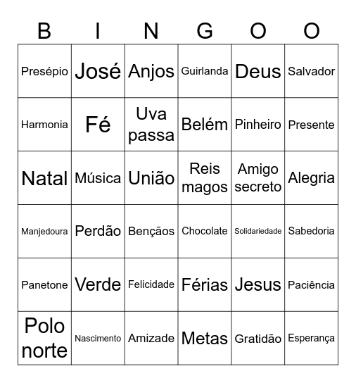 Natal Bingo Card