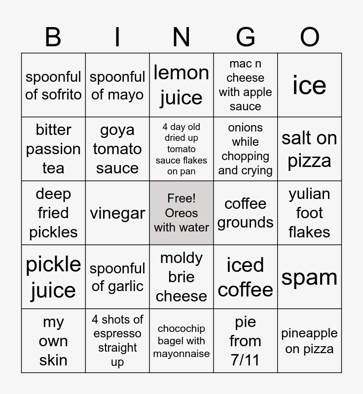 (nana) weird things i craved & ate 2023 BINGO Card