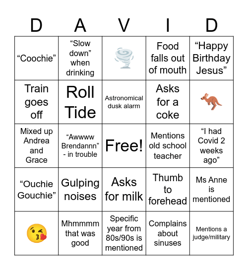 David Bingo Card