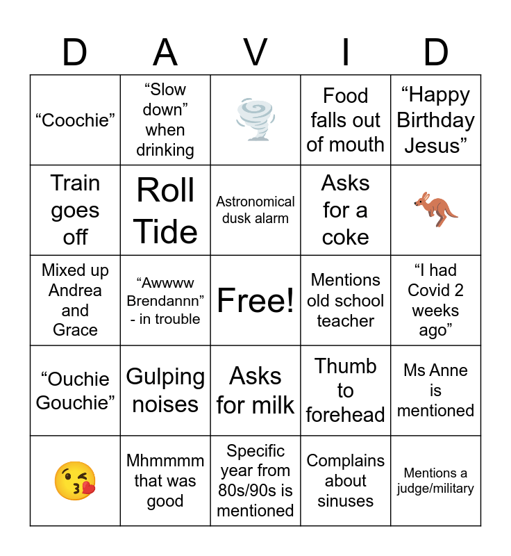 David Bingo Card