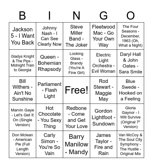 70s Bingo Card