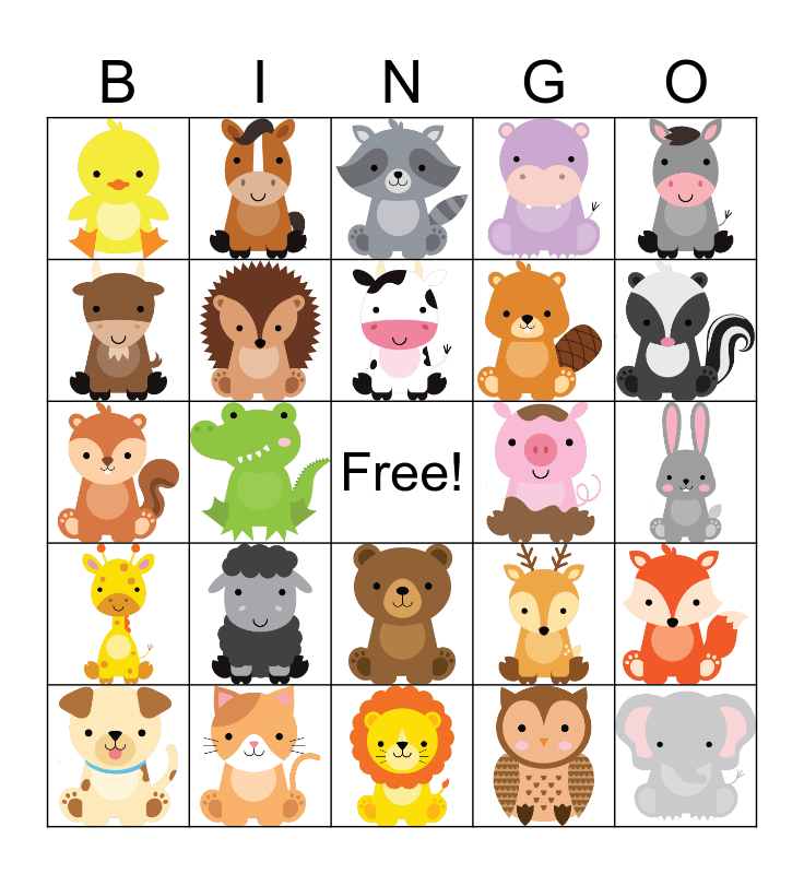 Animal Bingo Card