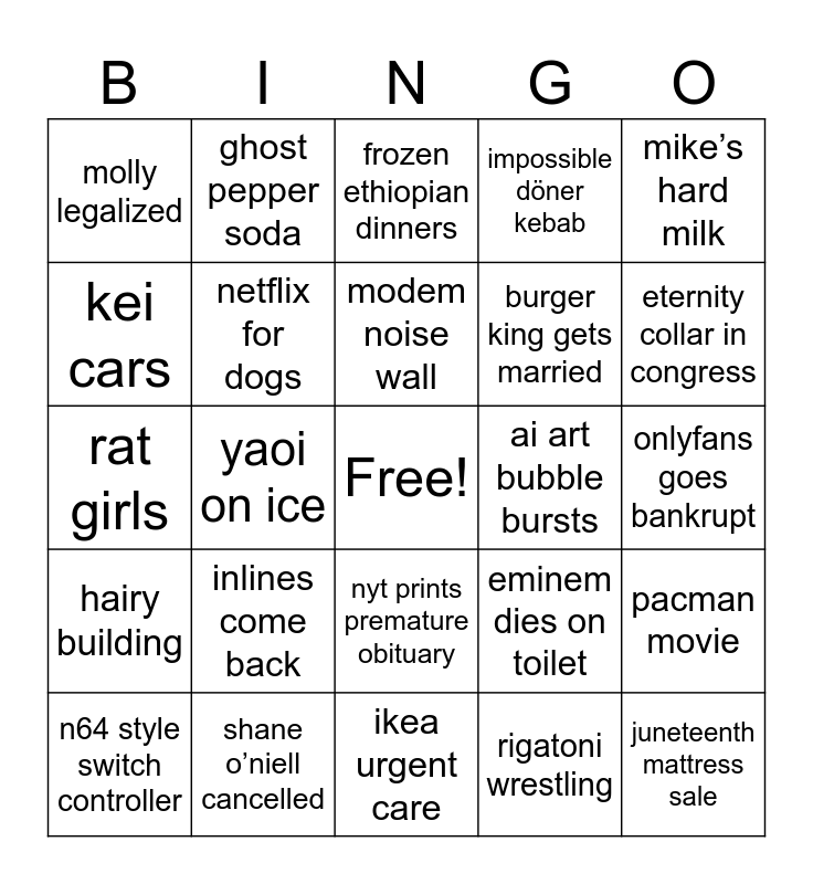 2024 Long Shots Bingo Card