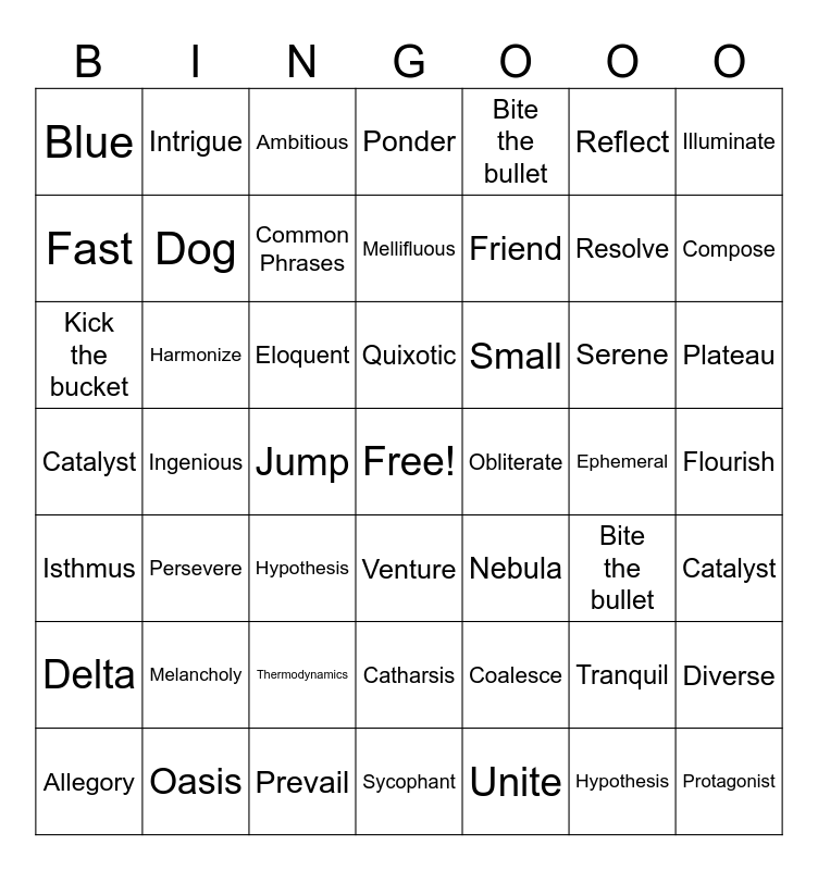 Vocab Bingo Card