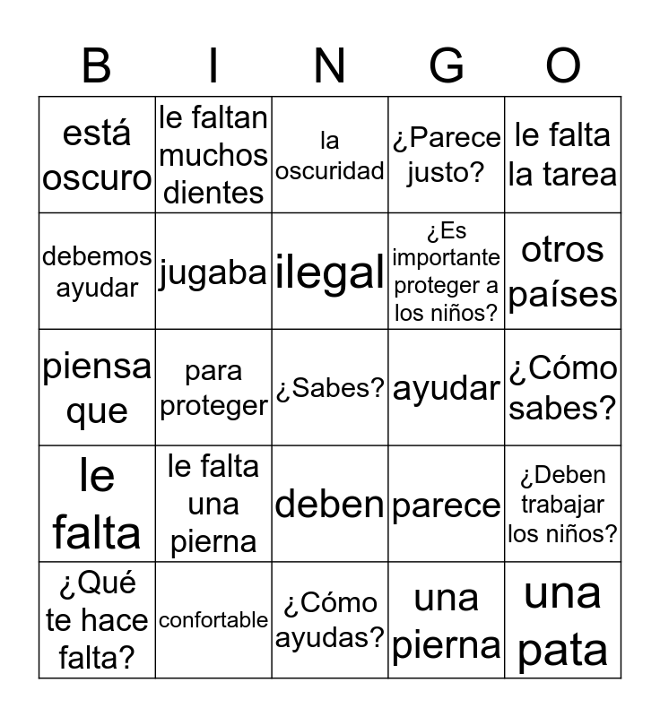 El regalo - movie talk Bingo Card