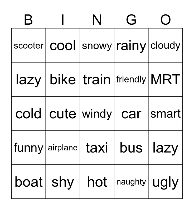 B3 U1-U3 Word Bingo Card