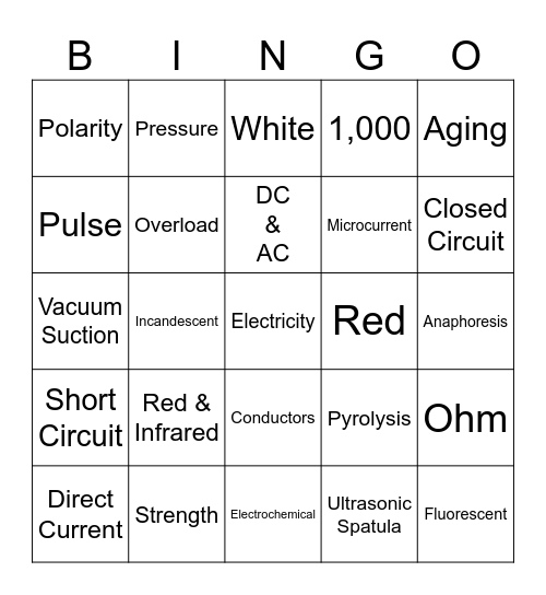 Electricity Bingo Card