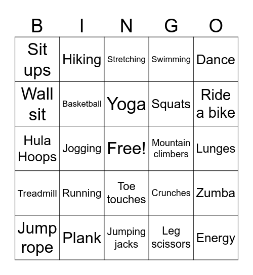 Fitness bingo Card